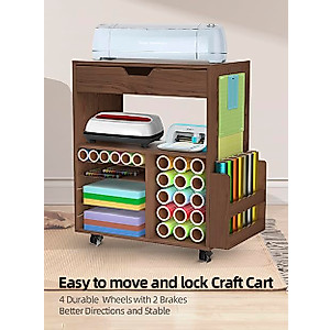 Storage Cart Organizer Compatible with Cricut Machines,Rolling Craft Cart with Extra 12 Vinyl Roll Holders,Crafting Organizer Desk Cabinet Workstation for Craft Room Home
