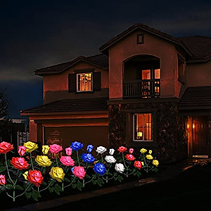 XLUX Outdoor Solar Powered Rose Lights, Decorative Flower lamp, for Garden Yard Patio Pathway Lighting, Rainproof, Red 2 Pack