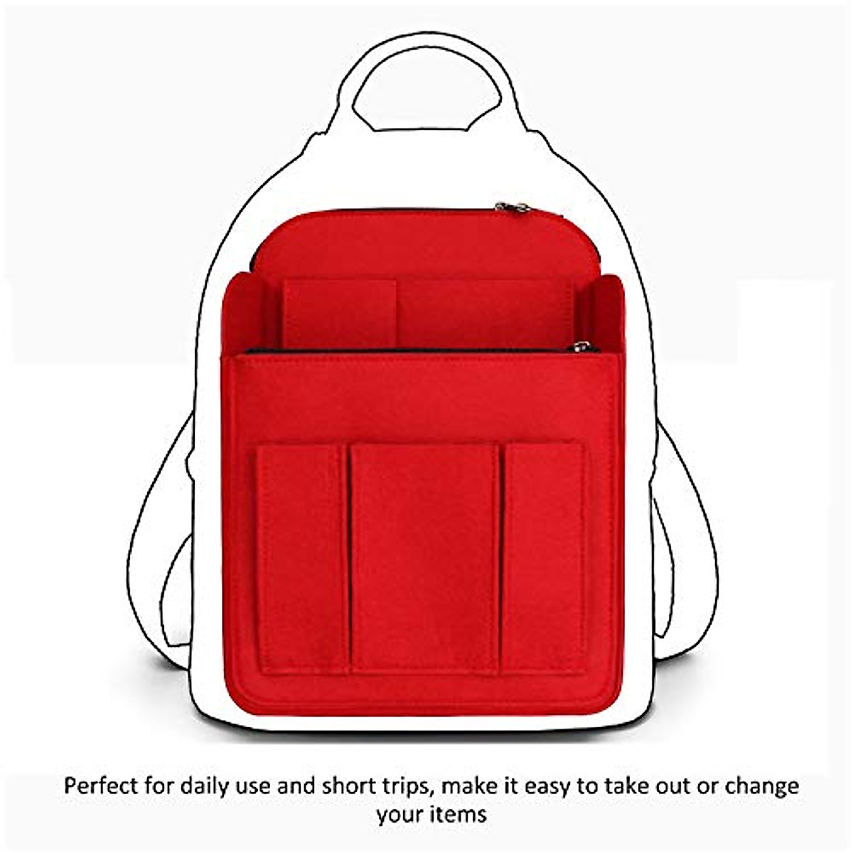 APSOONSELL Backpack Organizer Insert, Felt Bag Organizer for Backpack Rucksack Shoulder Bag Shaper Foldable, Red, XL