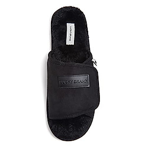Lucky Brand Mens Microsuede Memory Foam Open Toe Slippers, Cool Adjustable Strap Indoor Outdoor House Sliders for Men, Black, XLarge