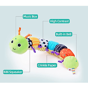 Baby Toys 6 to 12 Months, Musical Caterpillar Infant Toys, Infant Toys Stuffed Animal Toys with Ruler Design and Ring Bell, Crinkle, Rattle, Tummy time Toys for Newborn Boys Girls 0 3 6 9 12 Months