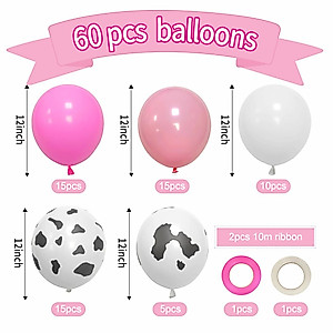 Cow Print Balloons Set, 12Inch 60pcs Pink White Cow Balloons Cow Print Balloons Cow and Pink Balloons For Girl Bithday Baby Shower Farm Animals Cow Themed Party Decoration