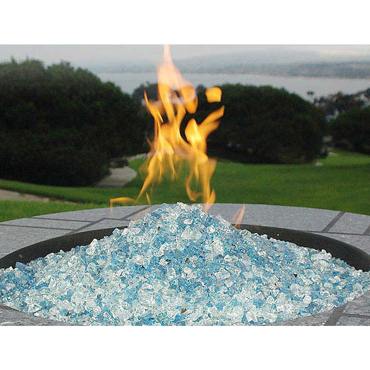 Ciays Propane Fire Pits 32 Inch Outdoor Gas Fire Pit + Hiland RGLASS-BB Pit Fire Glass in Bahama Blend