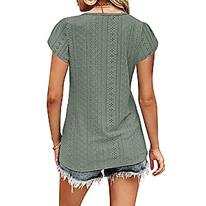 Womens Summer Tops Casual Country V Neck Tee Shirts Petal Sleeve Fashion Loose Blouse B-Green