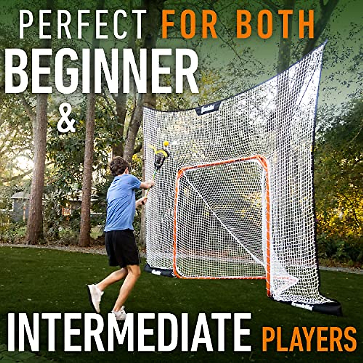 Franklin Sports Lacrosse Backstop Net - Lax Goal Extra Large Durable Net for Shooting Training + Practice - - 12' x 9', Black/Orange