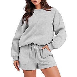 ANRABESS Women 2 Piece Outfits Sweat Shorts Sets 2025 Oversized Casual Lounge Matching Set Sweatsuit Tracksuit Clothes Light Grey Small