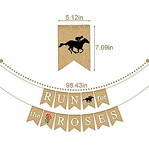 Pudodo Burlap Run for The Roses Banner Kentucky Derby Party Horse Race Fireplace Mantle Garland Decoration