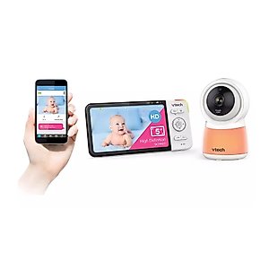 VTech RM5754HD RM5754HD Smart Wi-Fi 1080p Video Baby Monitor System with 5-in. Display, Night-Light, and Remote Access, White