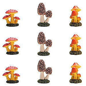 X Hot Popcorn 9PCS Mini Mushroom Figurines Mushroom Resin Figures Fairy Garden Miniature Moss Landscape Model for Garden Ornaments Plant Pots Bonsai Crafts