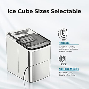 Ice Makers Countertop, Self-Cleaning Function, Portable Electric Ice Cube Maker Machine, 9 Ice Cubes Ready in 6 Mins, 26lbs 24Hrs with Ice Bags and Ice Scoop Basket for Home Kitchen Office Bar(Silver)
