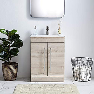 24 Inch Modern Grey Wood Grain Bathroom Vanity Bath Vanity with Sink,Vanity Cabinet with Double Handle Bathroom Vanity Set Bathroom Vanity Cabinet Small Bathroom Sink Vanity Natural Wood for Bathroom