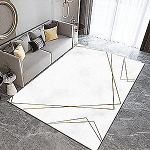 White Gold Rectangular Living Room Rug, Modern Minimalist Area Rug,Rug for Bedroom Low Pile Non-Slip Washable Soft Durable for Bedside Office Kids Room Studio Study Indoor