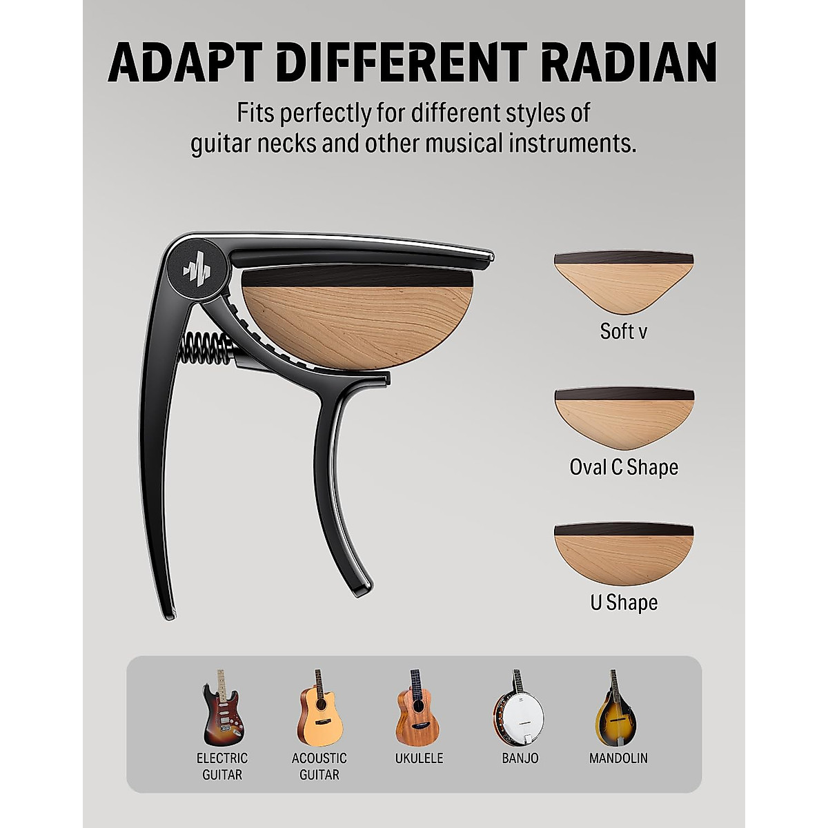 Donner Guitar Capo for Electric and Acoustic Guitar DC-2, Ukulele Capo Black with 4 Picks