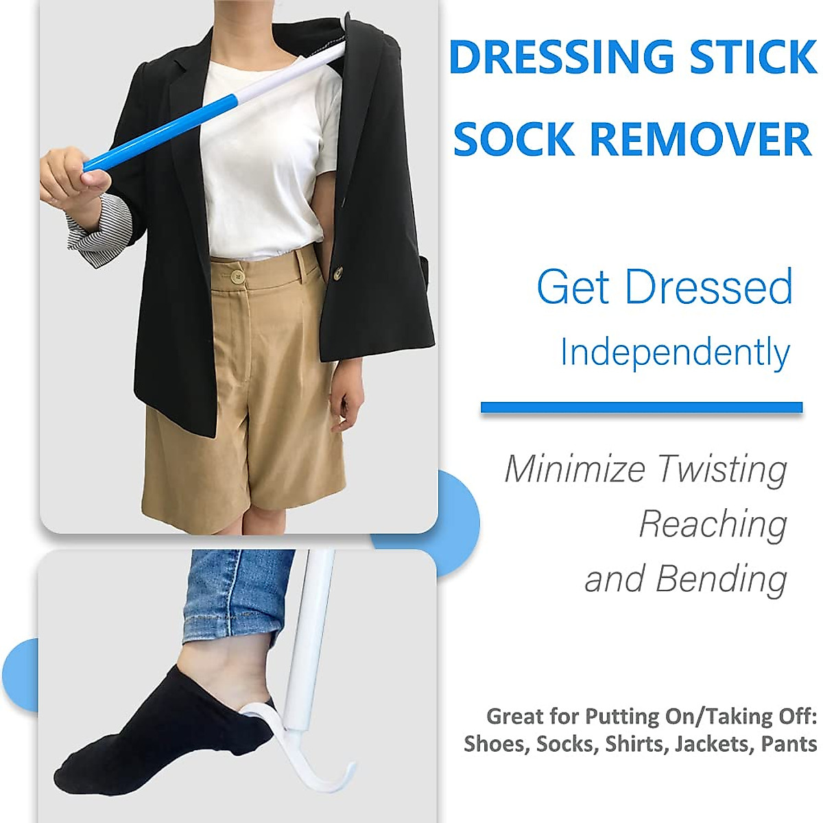 6PC Hip Kit, Hip Replacement Kit After Surgery,Hip Kit for Seniors Total Hip Replacement Prime-Grabber, Sock Aid,Shoehorn&Dressing Stick,Leg Strip,Back Scratcher,Bath Loofah, Hip Kit with Leg Lifter