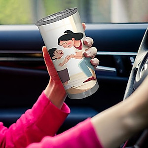 FOCIUZTA 20oz Mother and Child Cartoon Tumbler with lid, Travel Coffee Cup, Ideal for Easter, Mother Day, and birthday gifts