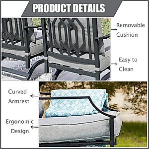 LOKATSE HOME 2 Pieces Patio Metal Chairs Outdoor Conversation Furniture Bistro Dining Seating Armchair Set with Cushion, Grey