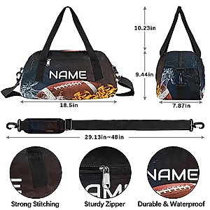 Custom Duffel Bag for Kids Fire American Football Personalized Sports Tote Gym Bag for Teens Boys & Girls Waterproof Weekender Carry Shoulder Travel Bag School Dance Ballet Practice Bag