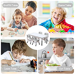 JIAOQIU Kids Table and Chair, Toddler Table and Chair Set, Adjustable Kids Table, Non-Slip Table Legs&Organizer, Graffiti Desktop, Suitable for Kids Table and Chairs Ages 3-12