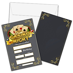 Casino Birthday Invitations with Envelopes - Game Night Party Invitation Card for Adults - Casino Night Themed Fill-in Invites Cards - Holiday Party Celebration(20 Pack) -09