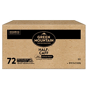 Green Mountain Coffee Roasters Half Caff, Single-Serve Keurig K-Cup Pods, Medium Roast Coffee, 12 Count (Pack of 6), Total 72 Count