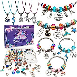 Klmars Charm Bracelet Making Kit,Jewelry Making Supplies Beads,Unicorn/Mermaid Crafts Gifts Set for Girls Teens Age 8-12