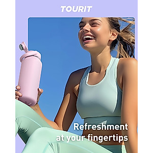 TOURIT 32 oz Insulated Water Bottle, Stainless Steel Sports Water Bottles With Top Handle, Double-Wall Travel Thermal Water Flask, BPA Free Leakproof Thermos Bottle for Sports and Travel (Obsidian)