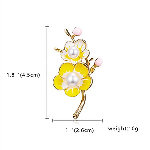 AILUOR Elegant Enamel Plum Blossom Flower Brooch Pin, Fashion Gold Plated Pearls Floral Brooch Lapel Pin for Women Bridal Wedding Corsage Jewelry Gifts (Plum)