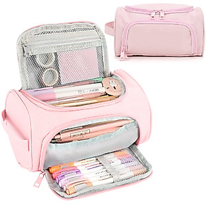 LABUK Big Capacity Pink Pencil Pouch Large Cute Marker Pen Case Multiple Use Aesthetic Stationery Bag School College Office Organizer Gift for Teens Girls Adults Students