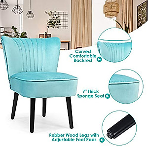 Giantex Set of 2 Velvet Accent Chair, Upholstered Modern Leisure Club Chairs w/Solid Wood Legs, Thick Sponge Seat, Adjustable Foot Pads, Armless Wingback Chairs for Bedroom Living Room (2, Turquoise)