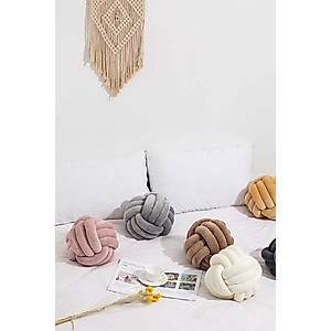 MOJUN Knot Ball Pillow, 7.8" Handmade Round Knot Ball Plush Pillow for Christmas Party Decor, Knotted Pillow for Home Room Sofa Couch Bed Kids Gift, Gold