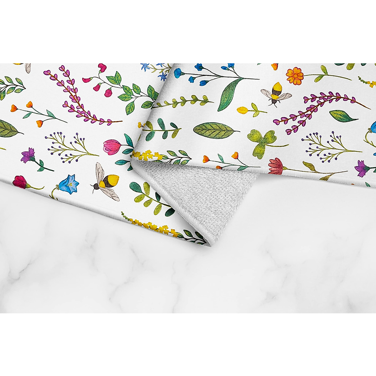 Spring Flower Print Hand Towel - Bumblebee Kitchen Towel - Bathroom Hand Towel - Cotton Terry Cloth - 15"x25"