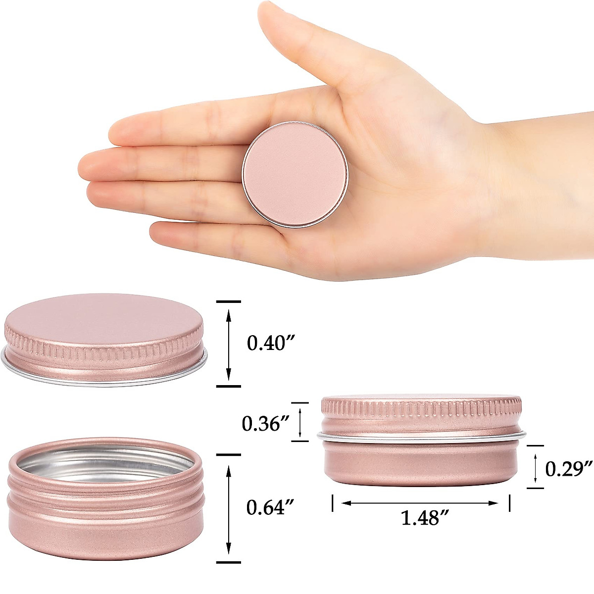 0.5 oz Screw Top Aluminum Tin Jar with Screw Lid and Blank Labels (Rose Gold - Pack of 32)