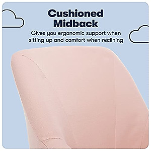 Serta Leighton Home Office Chair with Memory Foam, Height-Adjustable Desk Accent Chair with Chrome-Finished Stainless-Steel Base, Twill Fabric, Blush Pink 27.25D x 24W x 35.75H in