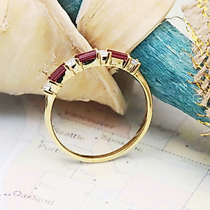 Dazzlingrock Collection 4x2mm Baguette Ruby & Princess White Diamond Wedding Band for Women in 10K Yellow Gold Size 6.5