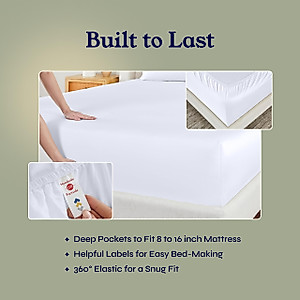 California Design Den 100% Cotton Sheets King Size Set - Cooling 500 Thread Count Sateen, Deep Pockets with All Around Elastic for a, Durable Bedding Set - White Sheets