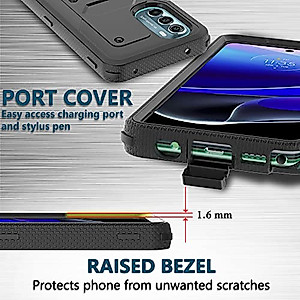Covrware Aegis Series Case for Moto G Stylus 5G 2022 / XT2215, Full-Body Rugged Dual-Layer Shockproof Protective Swivel Belt-Clip Holster Cover with Built-in Screen Protector, Kickstand, Black
