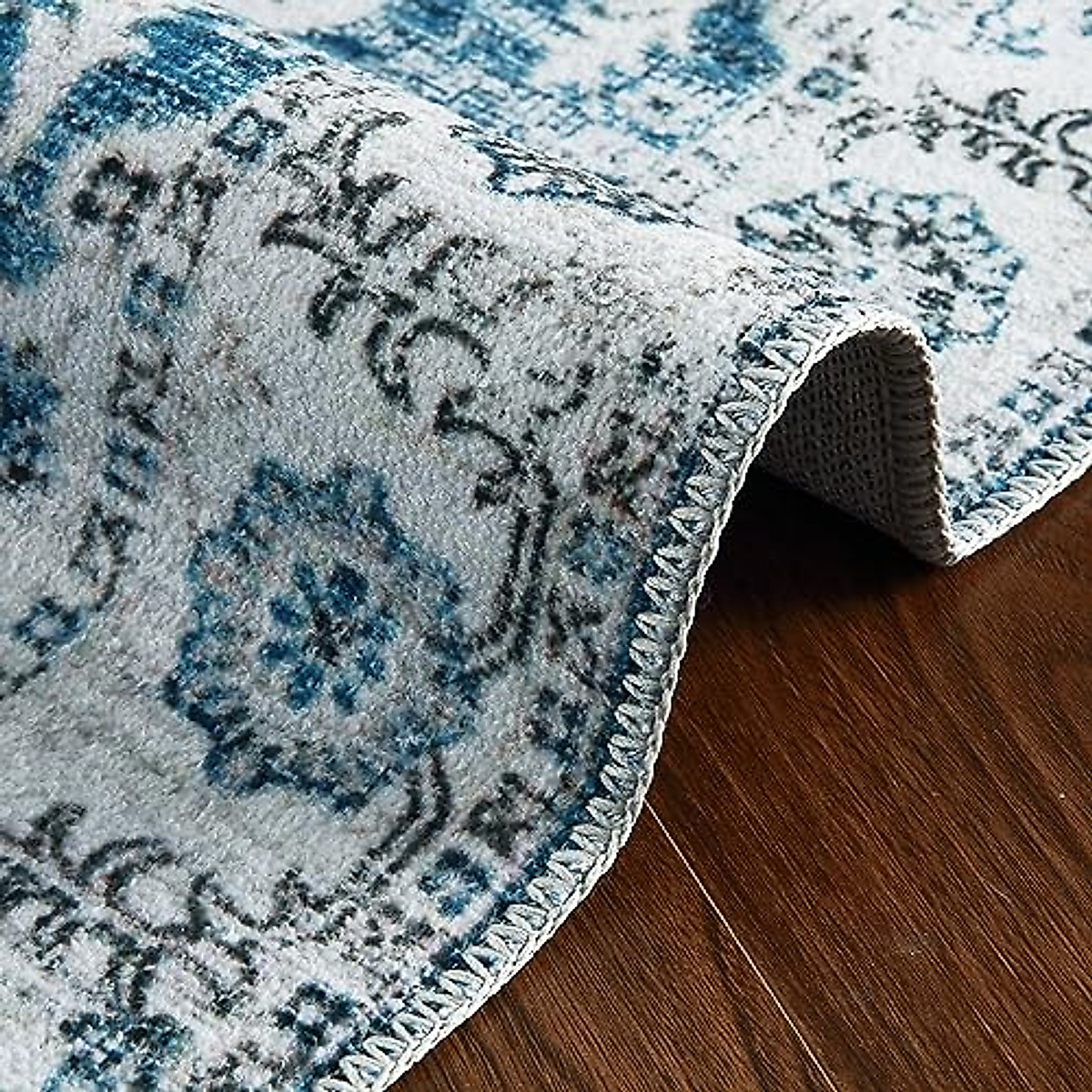 GAOMON Area Rug 8x10 Washable Rug Washable Living Room Rugs Large Medallion Distressed Carpets Indoor Soft Floor Anti Slip Carpet for Under Dining Table Bedroom Farmhouse Home Office,Blue