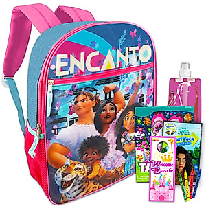 Encanto Backpack Set - Bundle with 16" Encanto Backpack for Girls, Encanto Play Pack with Coloring Pages and Stickers, Water Bottle, Temporary Tattoos, More | Disney Encanto Backpack for School