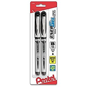 Pentel EnerGel Gel Ink Pen, (1.0mm), Bold Point, Metal Tip, Black Ink, 2 Pack (BL60BP2A)
