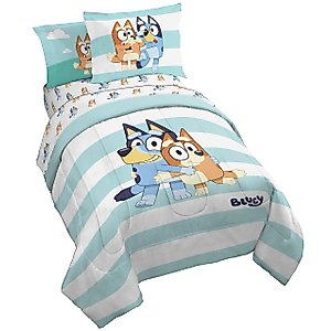 Jay Franco Bluey & Bingo 7 Piece Full Size Bed Set - Includes Comforter & Sheet Set - Super Soft Kids Bedding Fade Resistant Microfiber (Official Bluey Product)