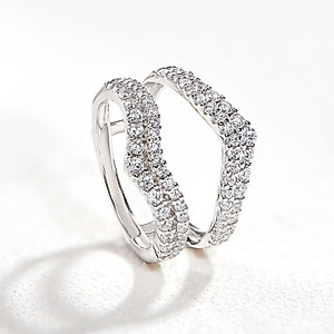 Newshe Jewellery Curved Bridal Ring Enhancer Guard for Women AAAAA Cz Engagement Rings 925 Sterling Silver White Gold Size 5