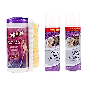 Capture Carpet & Rug Dry Cleaner w/Brush (1 lb) Carpet Spot Eliminator Stain Remover, Spray Cleaner 16oz (2 Pack) Bundle