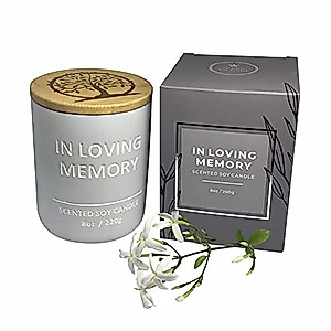 Sympathy Memorial Candle for Loss of Loved one. Natural Soy Wax Jasmine Scent Candle with Tree of Life lid. Remembrance Candle Gift Boxed with Card to Write a Personal Message of Condolence.