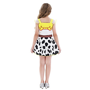 AmzBarley Girls Jessie Costume Dress Toddler Jessie Toy Story Costume Cowgirls Birthday Party Toy Halloween Story Fancy Outfit Preschool Role Play Dress Up Cosplay Dress Size 2T(1-2Years)
