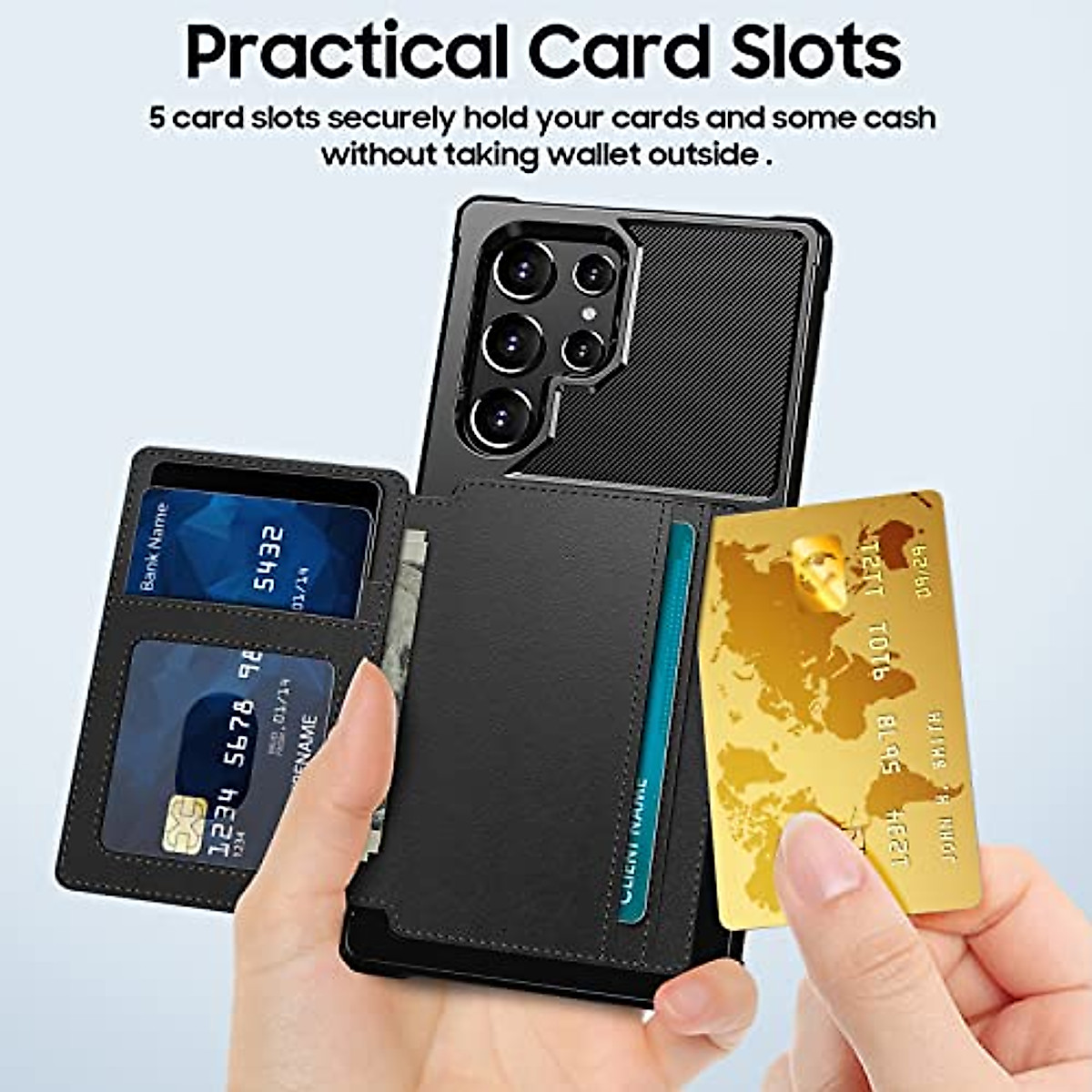 GooseBox for Samsung Galaxy S23 Ultra Wallet Case with Card Holder (5 Cards Slot), S23 Ultra Wallet Case for Women Men& Kickstand Double Layer TPU Heavy Duty Shockproof Rugged Case (Black)