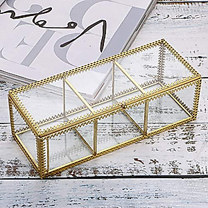 Hipiwe Vanity Glass Countertop Canister Jar with Storage Lid，3 Compartment Beauty Blender Holder Jewelry Box for Cotton Swabs, Qtips Balls, Makeup Sponges，Bath Salts