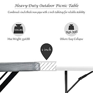 Giantex Picnic Table Bench Set Outdoor Camping All Weather Metal Base Wood-Like Texture Backyard Poolside Dining Party Garden Patio Lawn Deck Furniture Large Camping Picnic Tables for Adult (Gray)