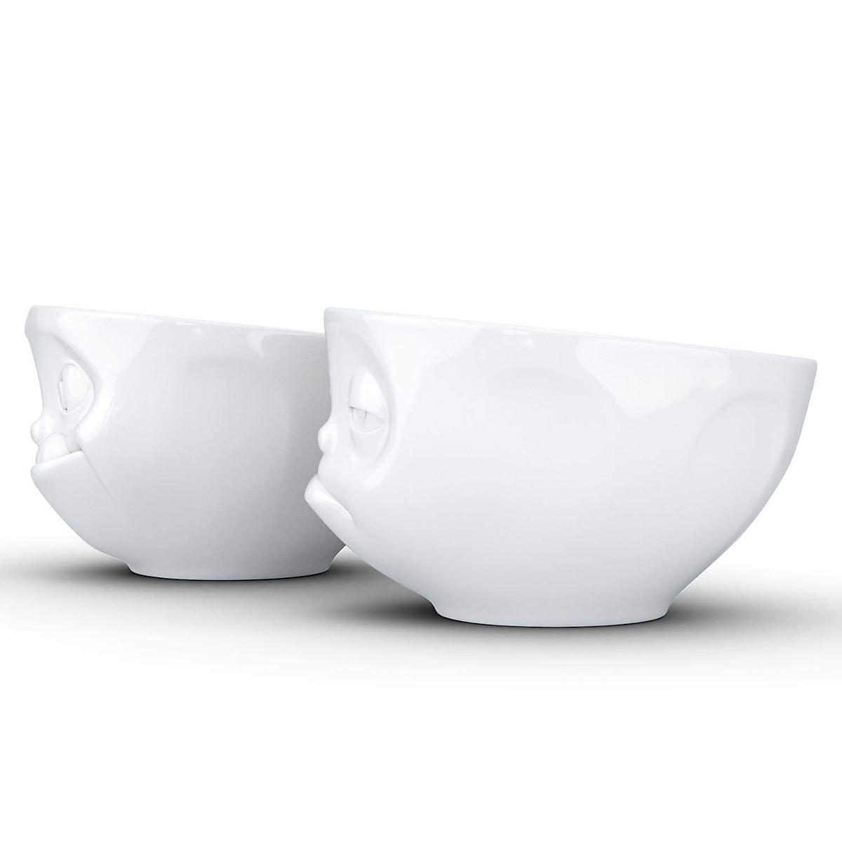 FIFTYEIGHT PRODUCTS TASSEN Medium Porcelain Bowl Set No. 3, Tasty & Snoozy Face, 6.5 oz. White (Set of 2 Bowls)