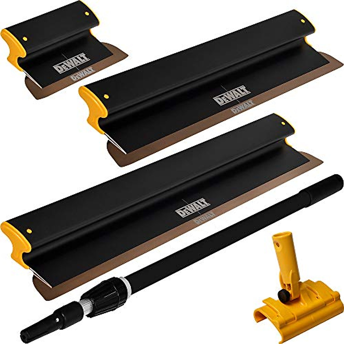 DEWALT Drywall Skimming Blade Set - 10", 24" & 32" Blades + 37" - 63" Extension Handle | Pro-Grade | Extruded Aluminum & European Stainless Steel Construction | High-Impact End Caps | 3-441