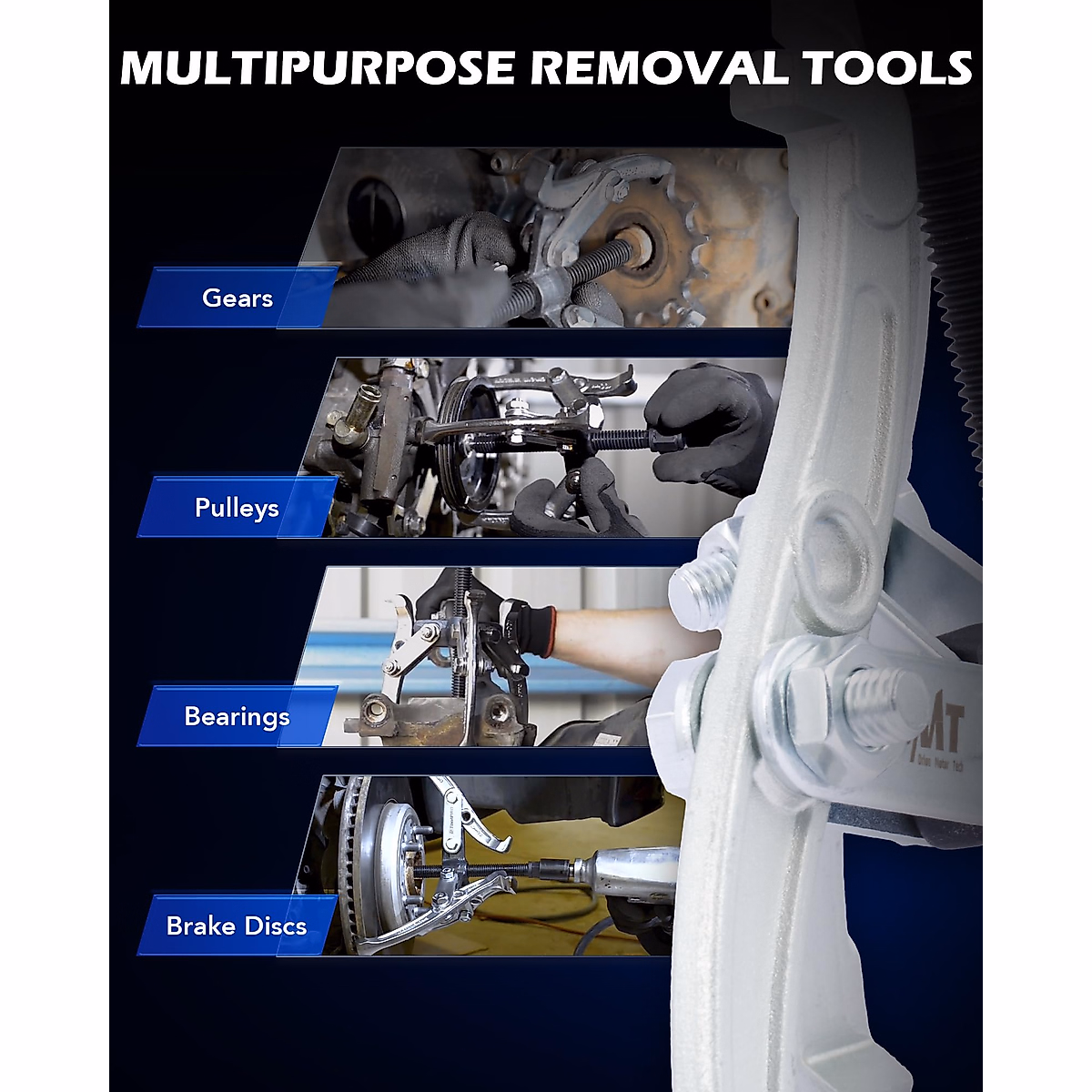 Orion Motor Tech Gear Puller Set, 3" 4" 6" 3 Jaw Puller Kit for Pulley Gear Bearing Flywheel Removal, Heavy Duty Pulley Puller with Reversible Jaws 3 pcs Bearing Puller Tool Kit